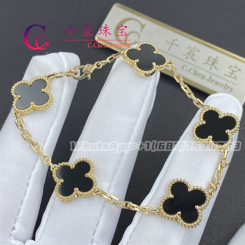 Van Cleef & Arpels Vintage Alhambra Bracelet 5 Motifs Onyx VCARA41300 ...